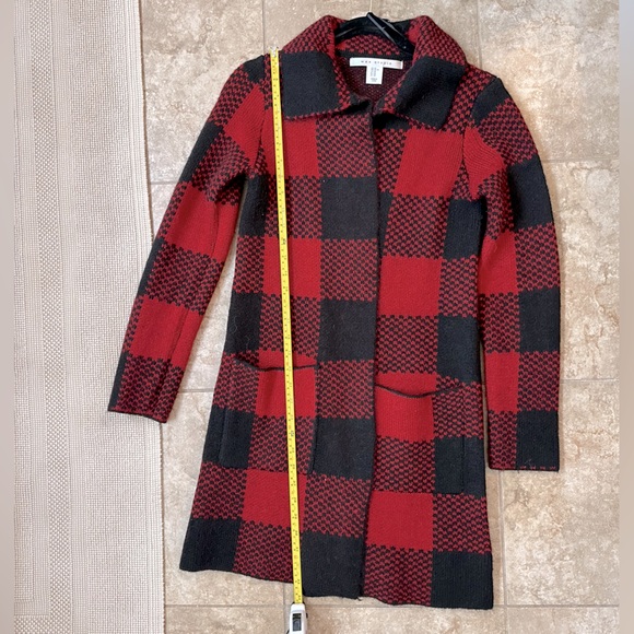 Max Studio | Sweaters | Max Studio Red Black Buffalo Plaid Duster ...